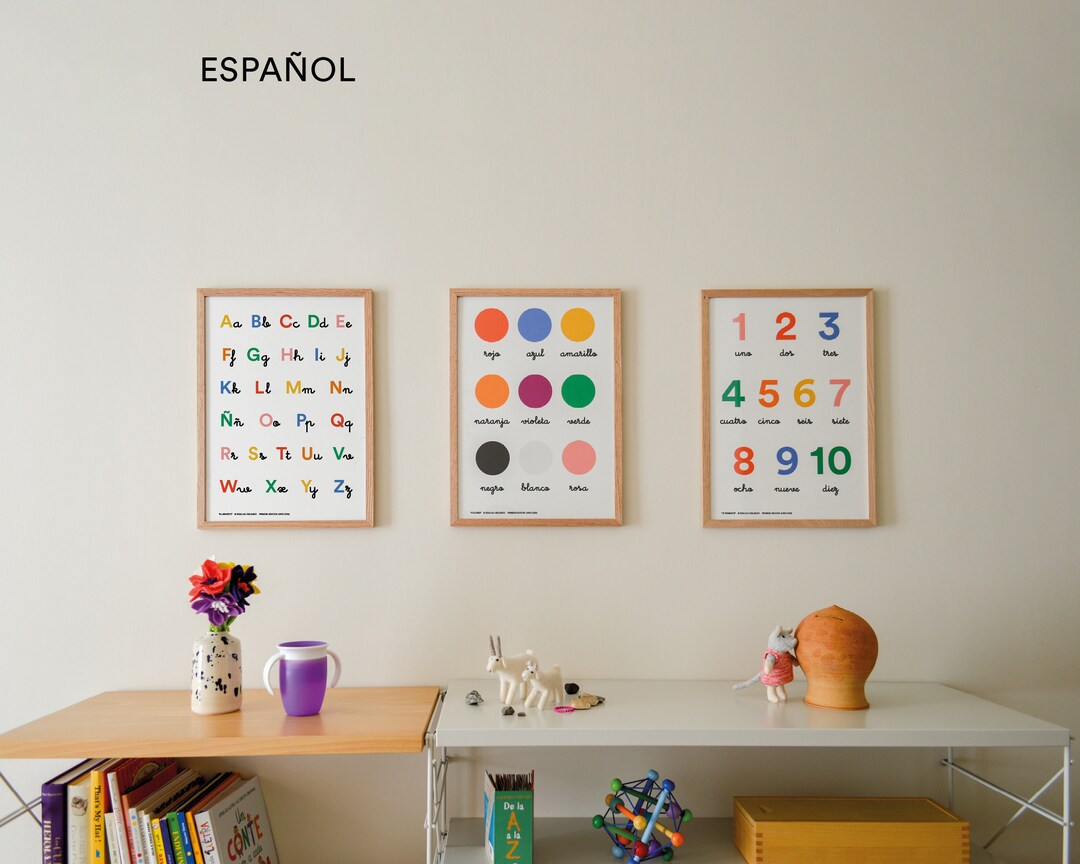 3 Posters in Spanish. Alphabet, Numbers, and Colors Prints for Children ...