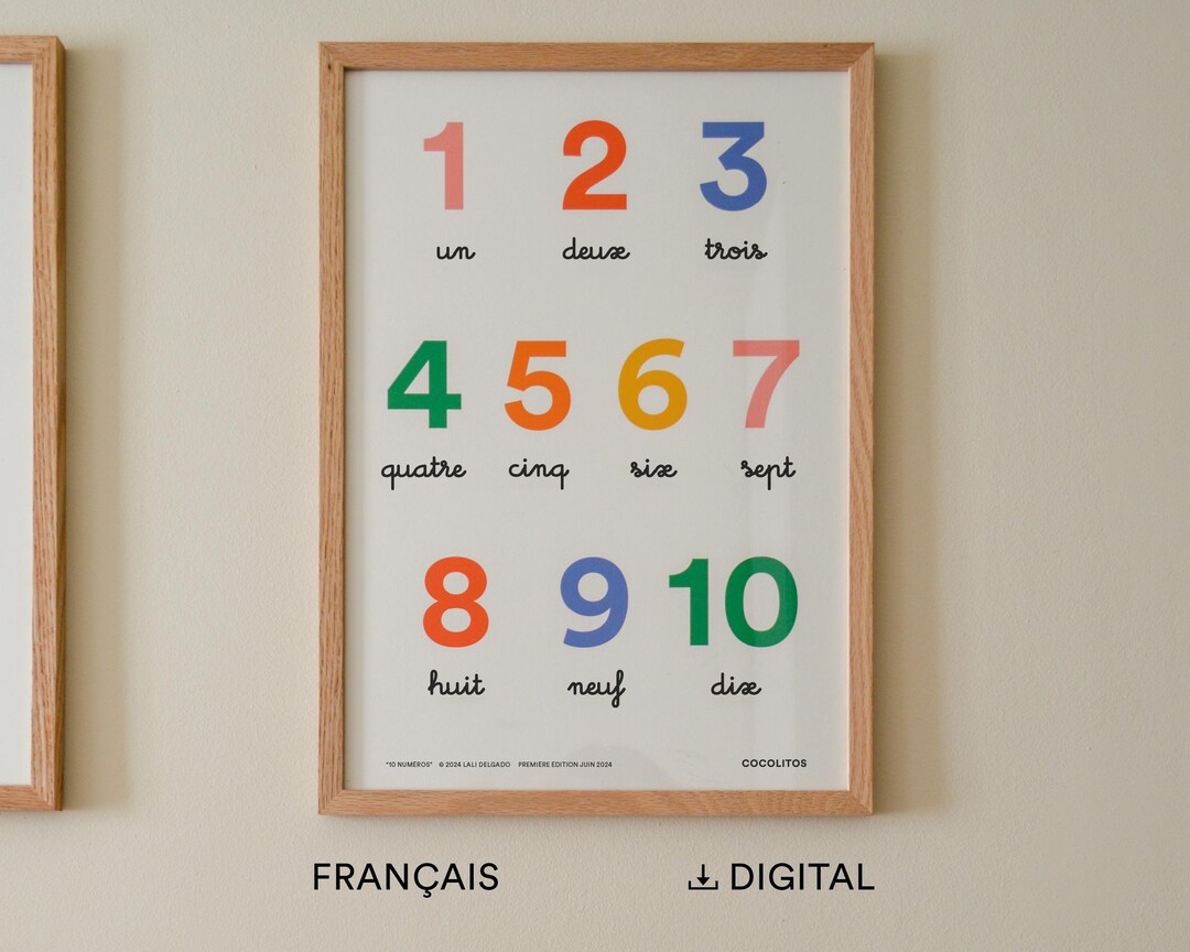 Numbers in French: Printable Poster for Children digital Download. Early Learning Educational ...
