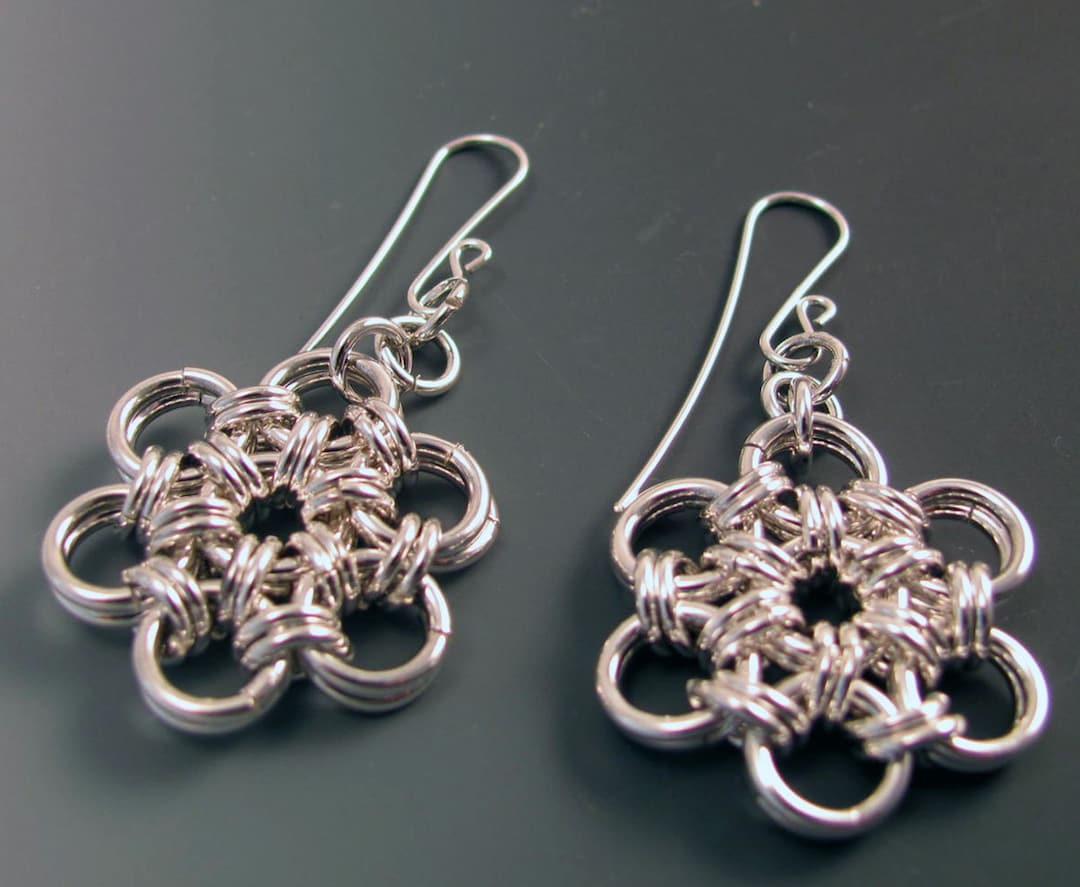 Japanese Pattern Chain Maille Earrings Sterling Silver Handmade Chain Mail - Etsy