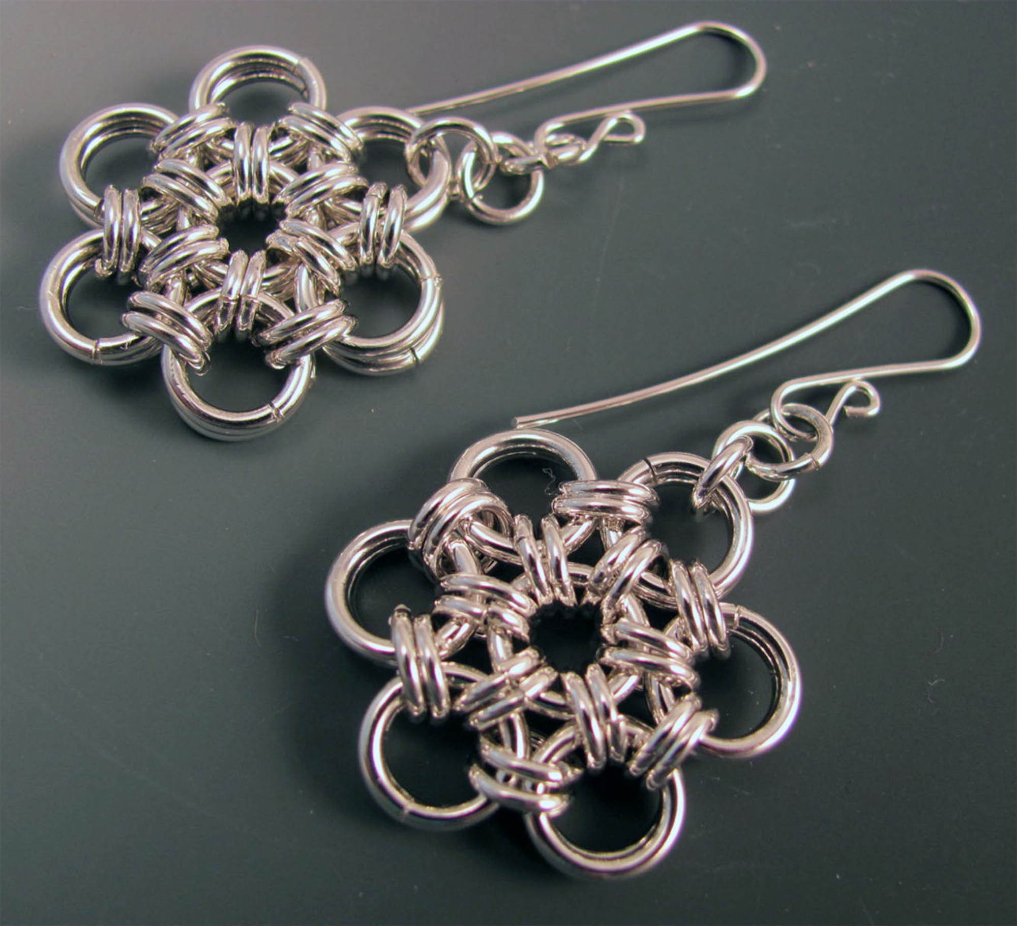 Japanese Pattern Chain Maille Earrings Sterling Silver Handmade Chain Mail - Etsy