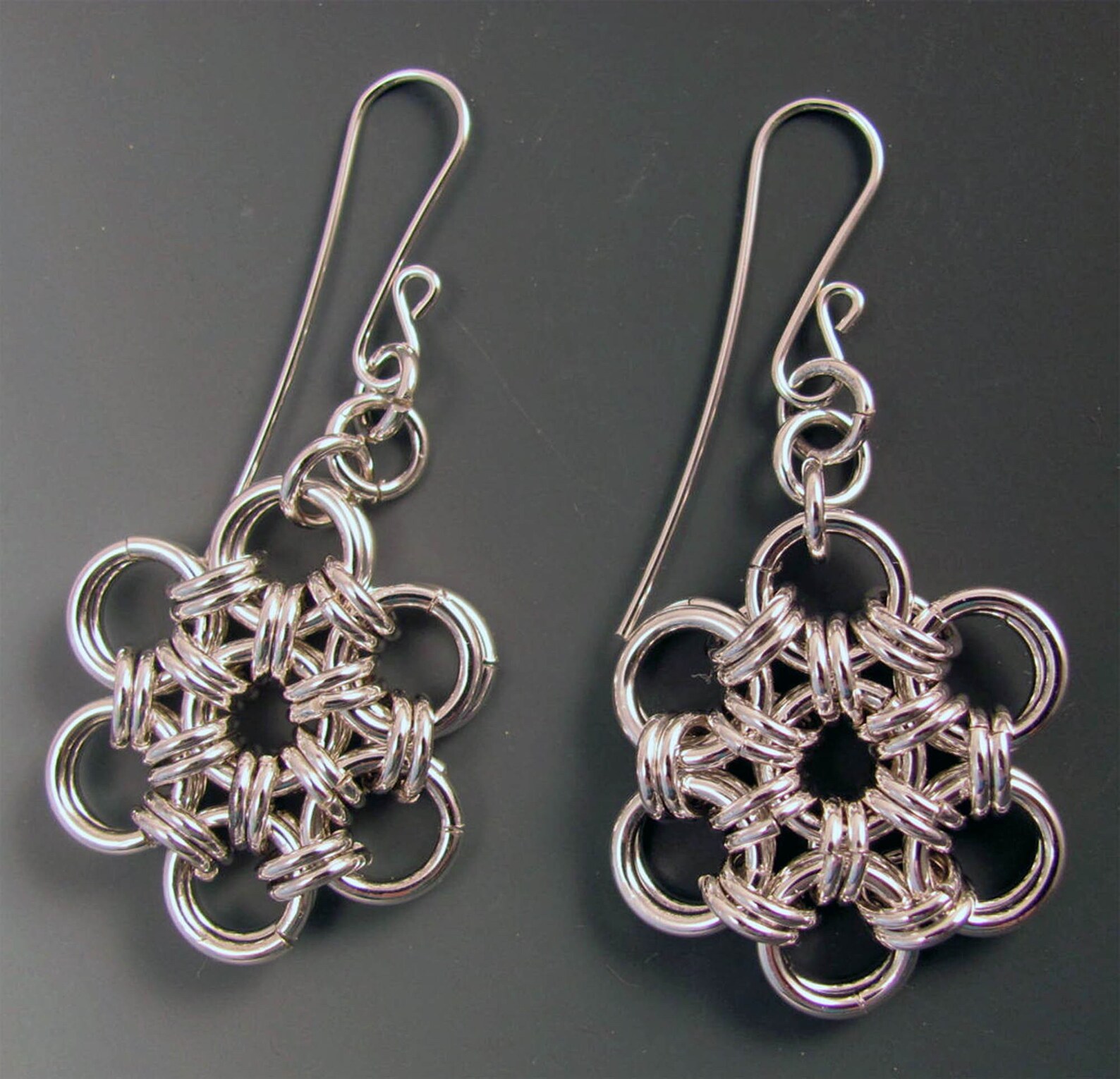 Japanese Pattern Chain Maille Earrings Sterling Silver Handmade Chain ...