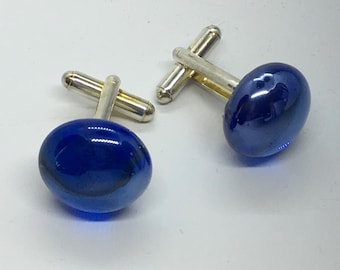 Murano Glass Cufflinks, Large Blue Handmade Glass Cuff Links, Square ...