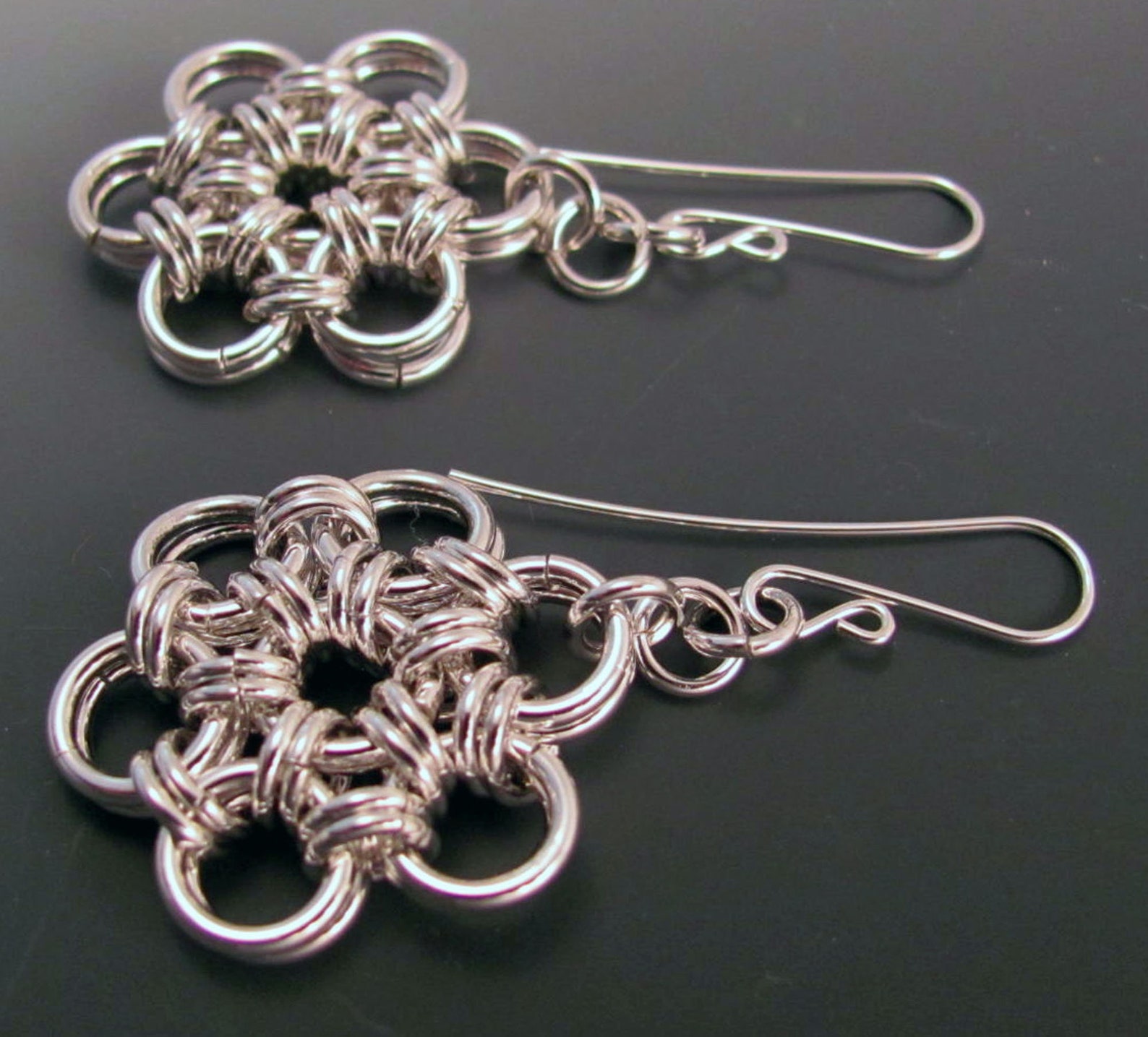 Japanese Pattern Chain Maille Earrings Sterling Silver Handmade Chain ...