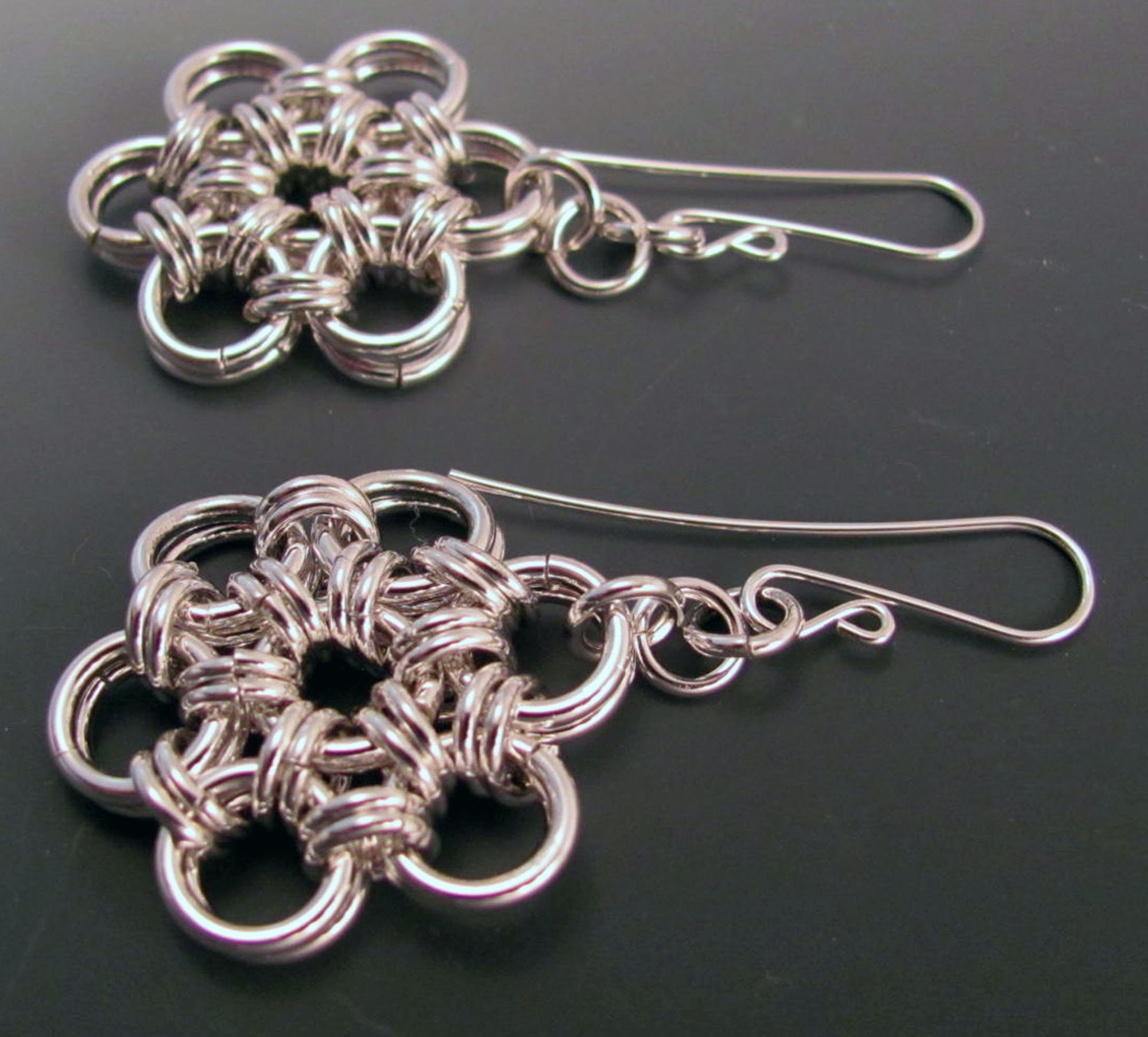 Japanese Pattern Chain Maille Earrings Sterling Silver Handmade Chain ...