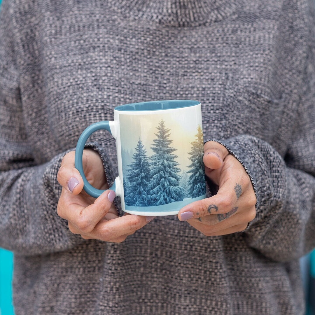 Snowy Forest Mug, Winter Wonderland Tall Pine Trees Design, Cozy Coffee ...