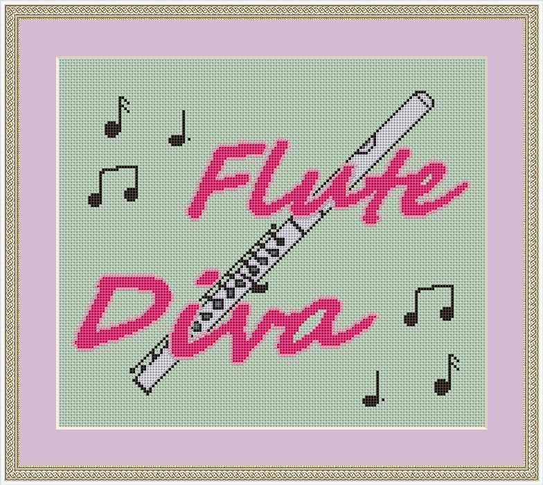 Flute Cross Stitch Pattern, Flute Diva, Cross Stitch, Xstitch, X-stitch ...