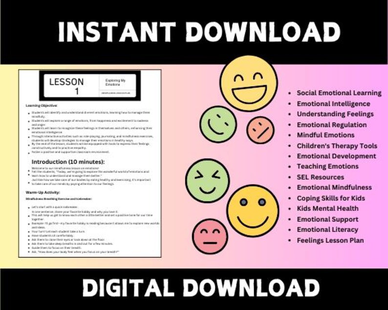 Printable Mindfulness Exploring My Emotions Lesson Plan for Kids ...