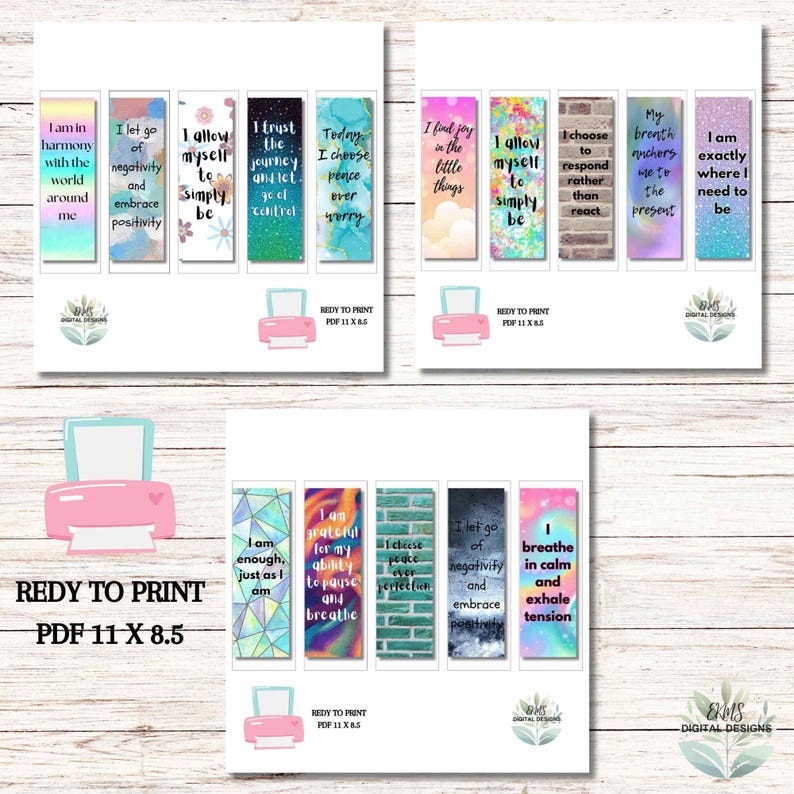 Motivational Quote Bookmarks | Printable Affirmation Bookmark Set ...