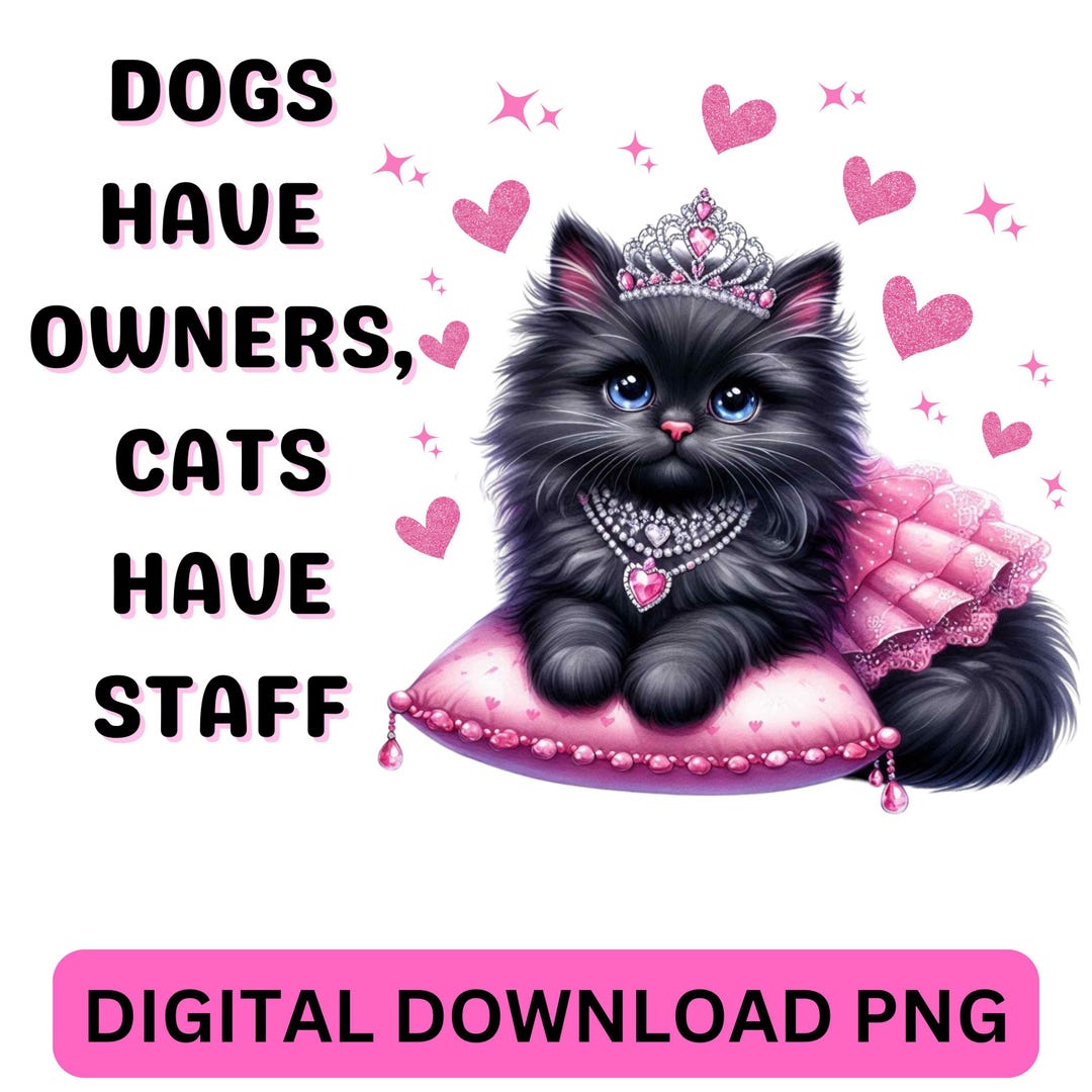 Black Kitten Princess Digital Download PNG, Cute Fluffy Cat Art With ...
