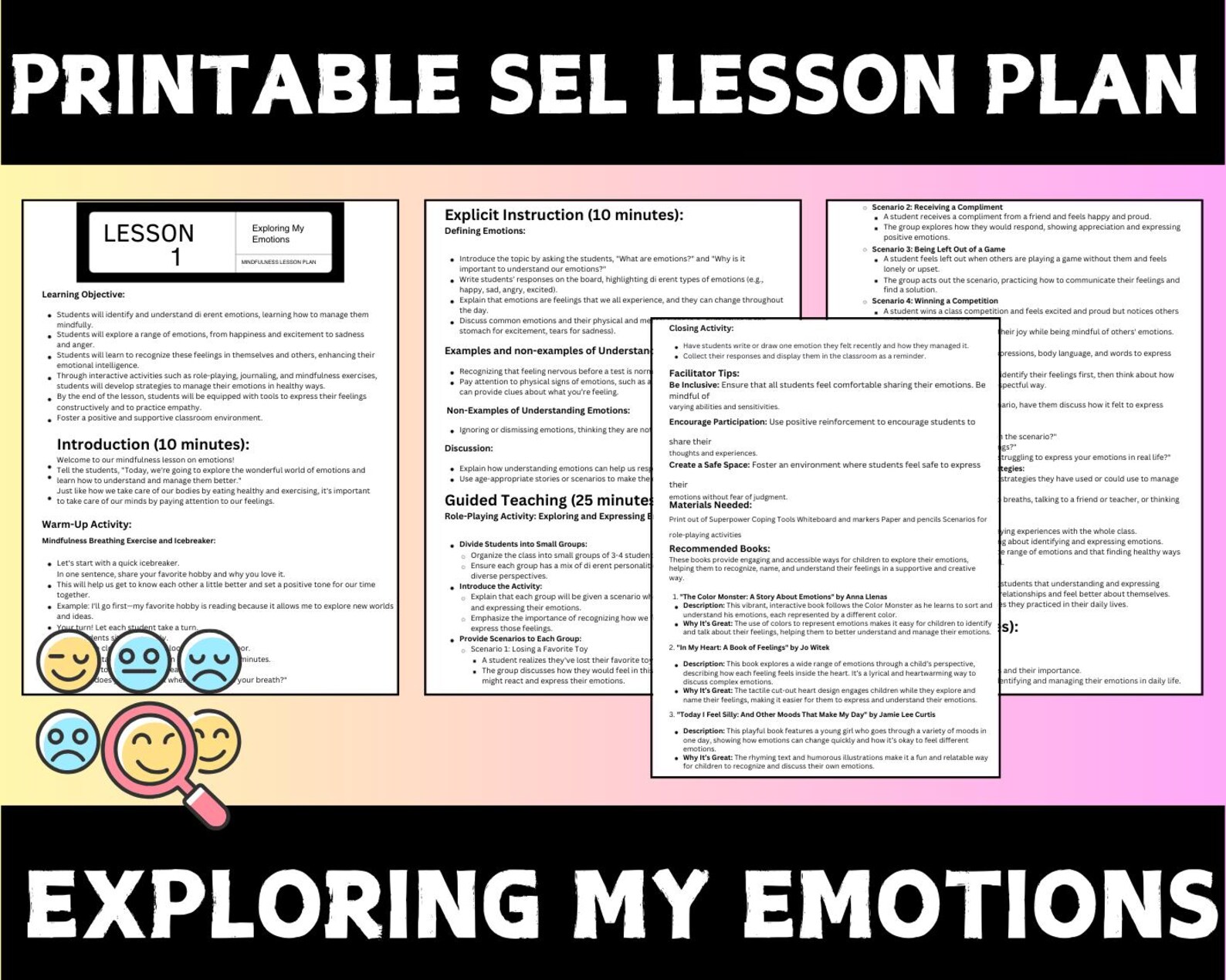 Printable Mindfulness Exploring My Emotions Lesson Plan for Kids ...