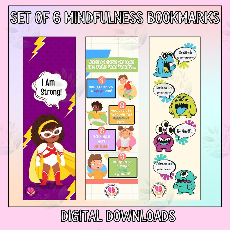 Mindfulness Bookmarks for Kids: Superhero & Monster Theme (instant ...