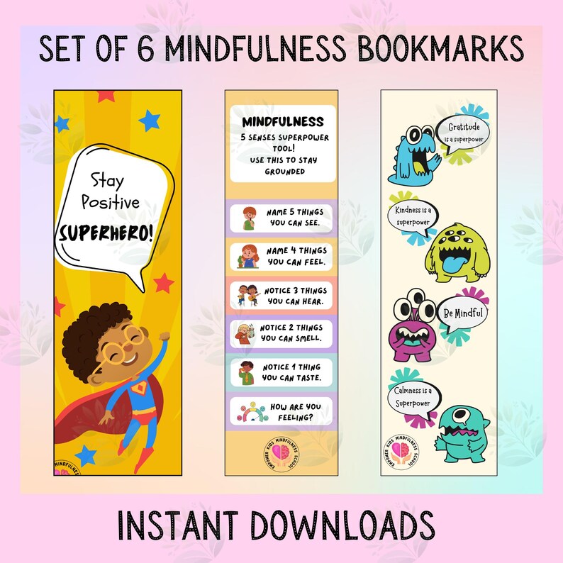Kids Superhero Mindfulness Bookmarks Colorful Digital Printables ...