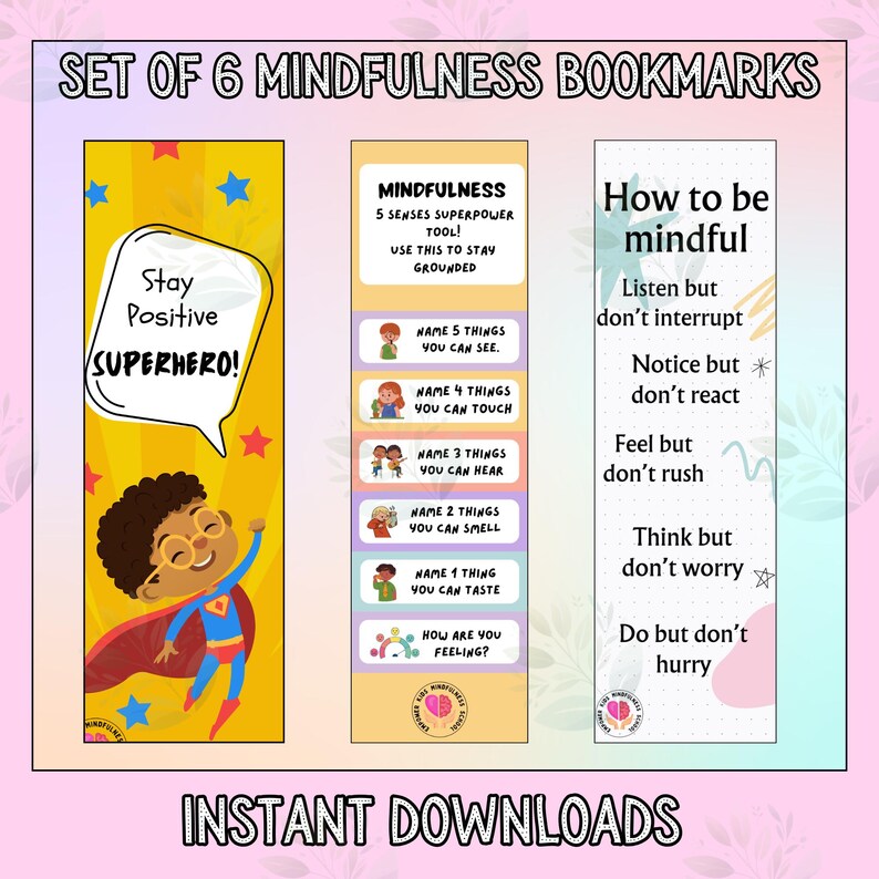 Mindfulness Bookmarks for Kids: Superhero & Monster Theme (instant ...