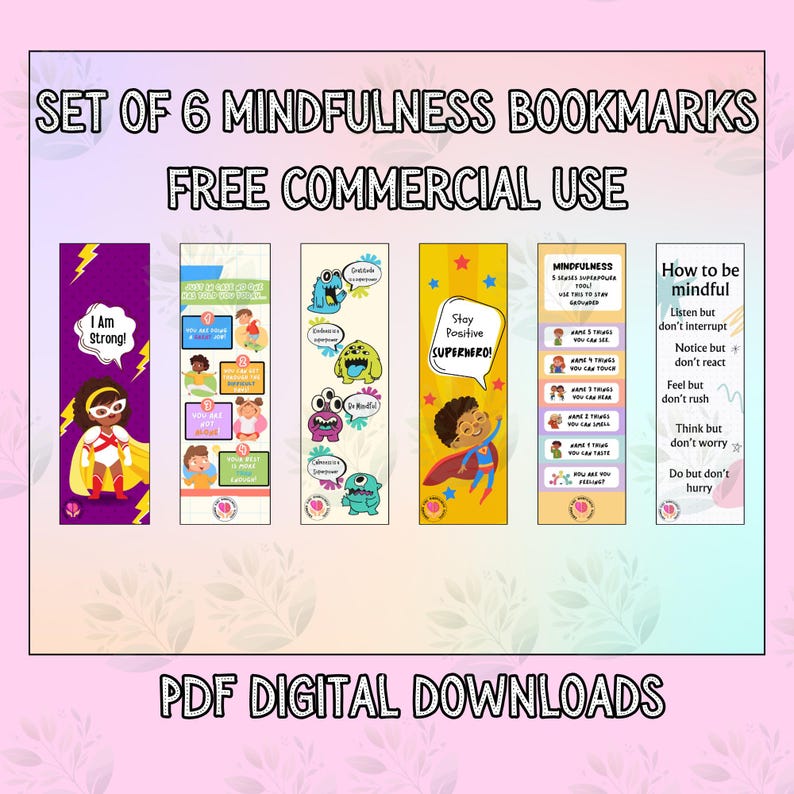Mindfulness Bookmarks for Kids: Superhero & Monster Theme (instant ...