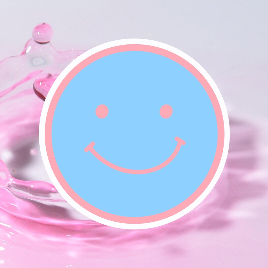 Emoji Smile Sticker | Vinyl Blue Emoji Smile Sticker | Waterbottle and ...