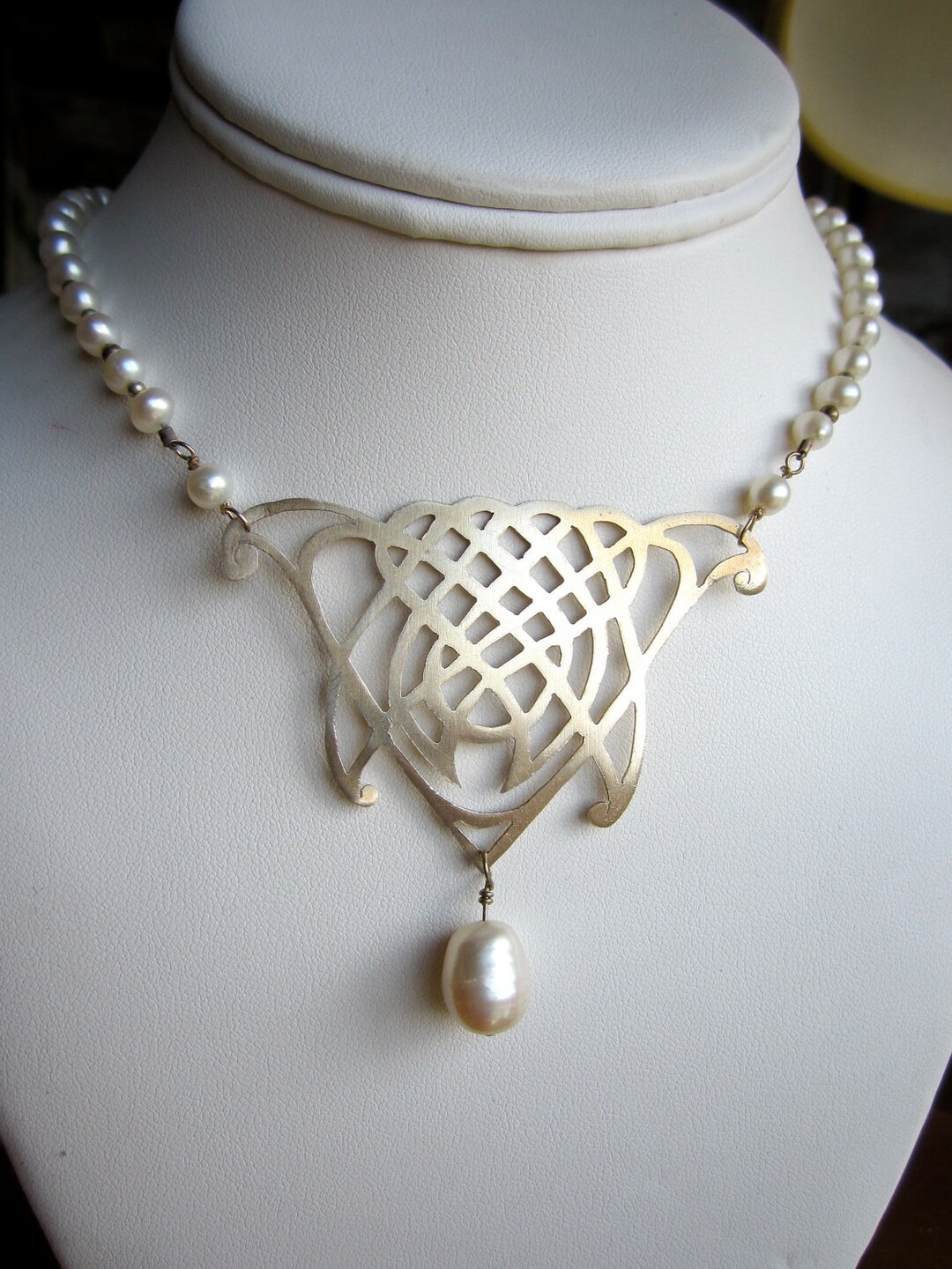 SOLD Hand Cut Silver Fretwork With Freshwater Pearls - Etsy