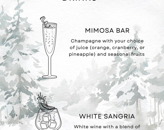 Editable Winter Bridal Shower Signature Drinks Menu Template INSTANT ...