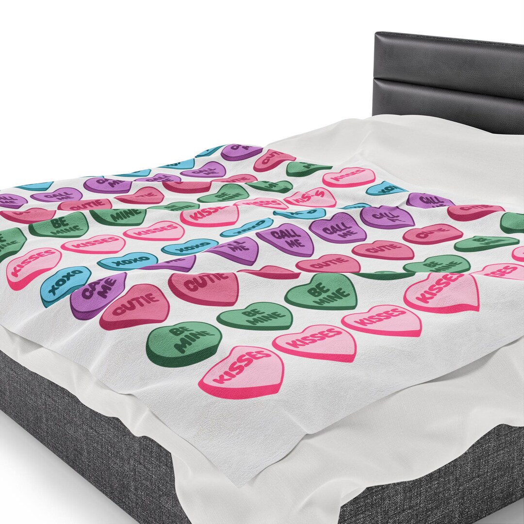 Plush Blanket With Conversation Hearts, Valentine's Day Gift, Gift for ...