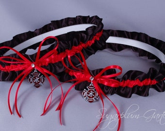 Thin Red Line Firefighter Wedding Garter in Red and Black - Etsy