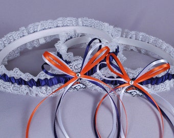 Denver Broncos Inspired Football Wedding Garter Belt Set W/ White Lace ...