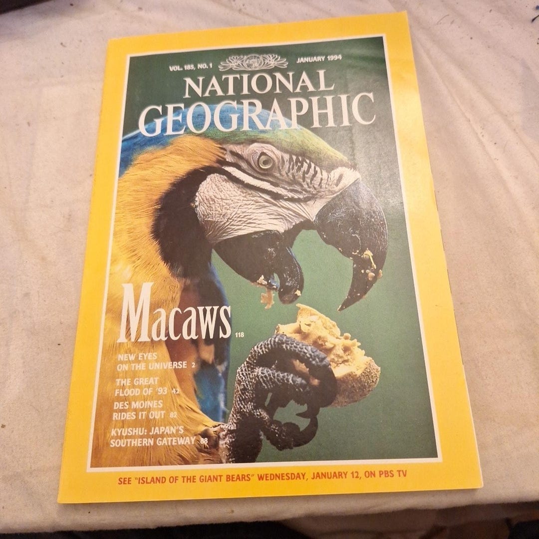 National Geographic Magazine January 1994 Macaws VOL. 185, NO. 1 - Etsy