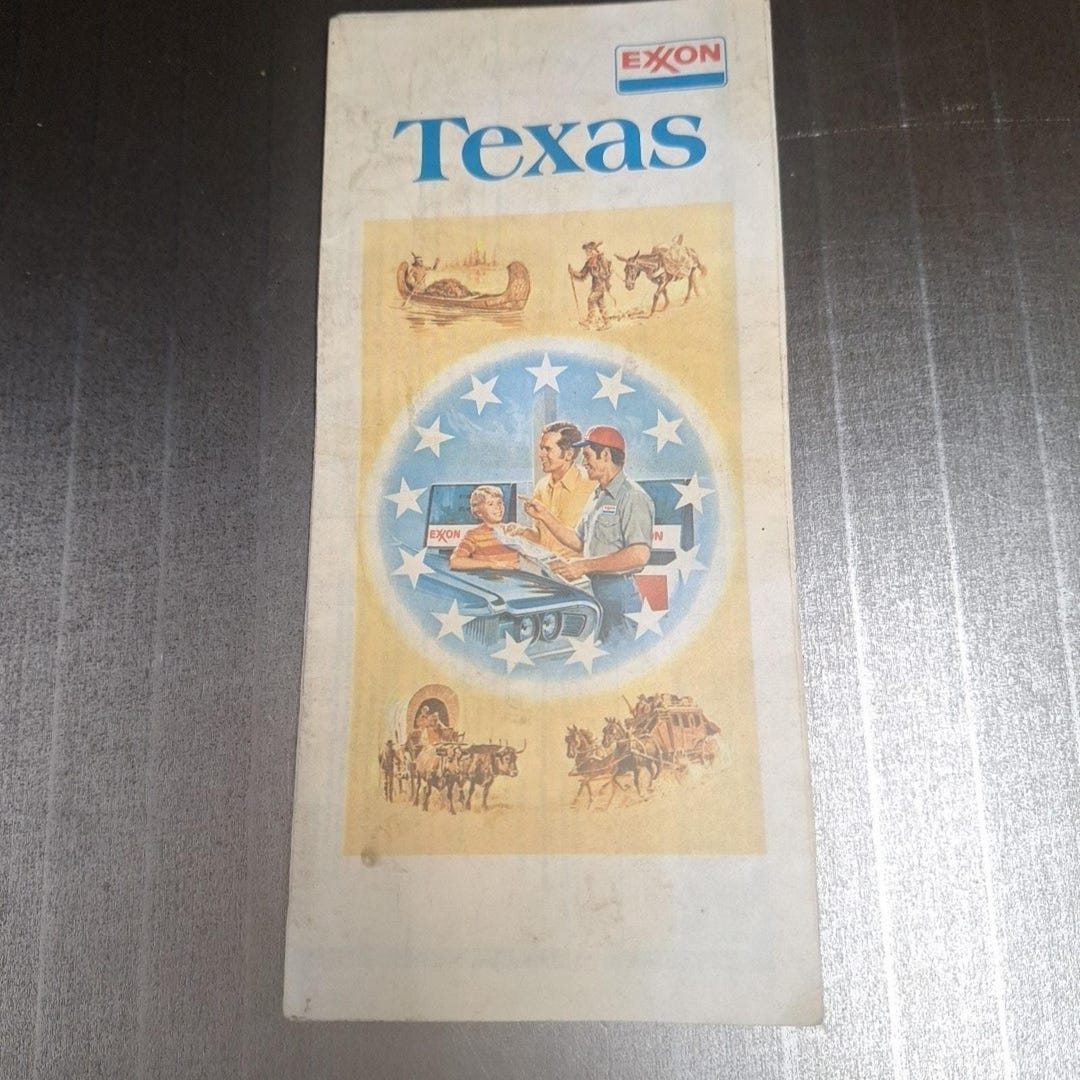 1975 EXXON Road Map TEXAS Austin San Antonio Fort Worth Houston El Paso ...