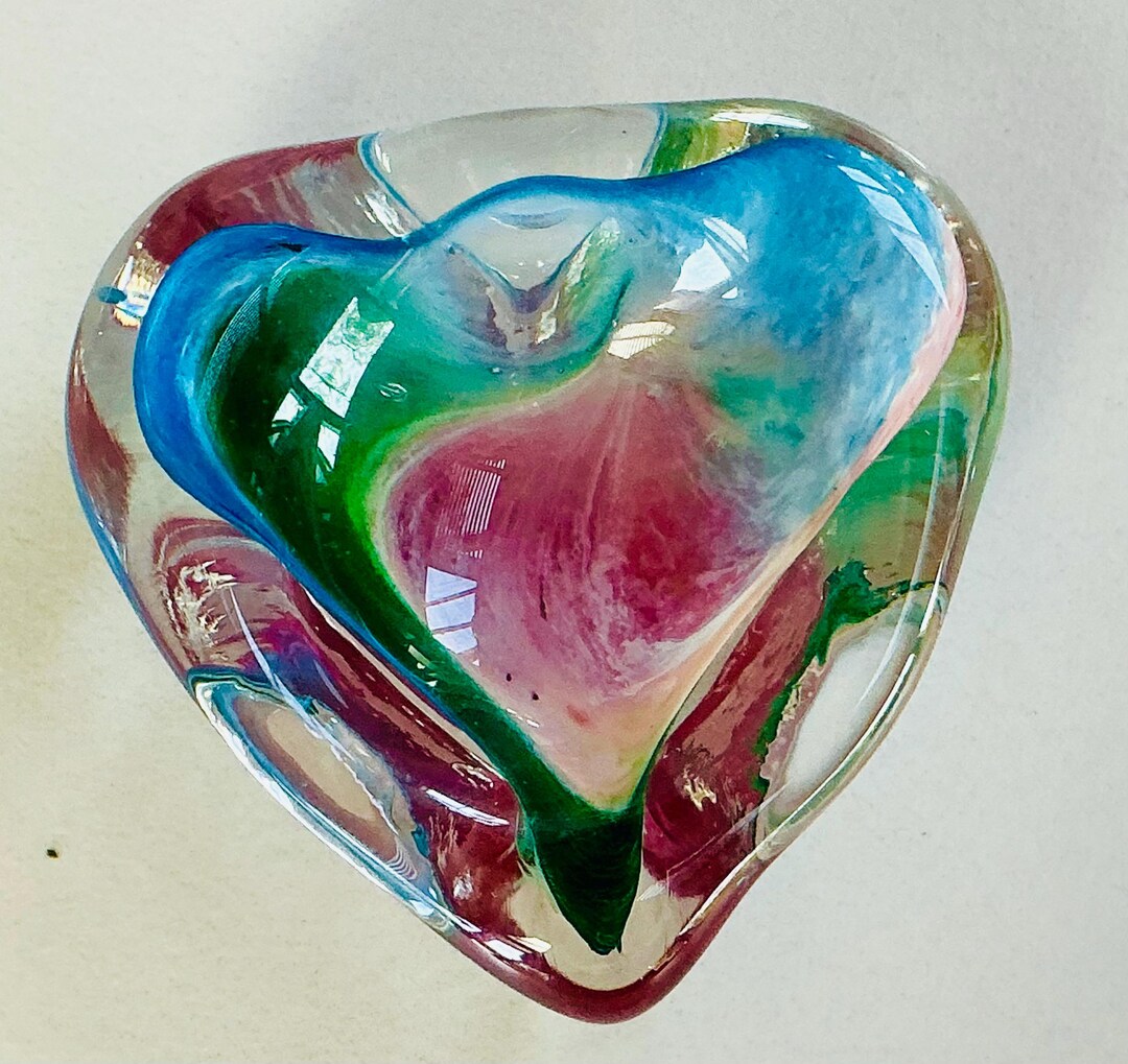 CUTE, a Heart Shaped Blown Glass Support Spindle Bowl, or Ring Bowl ...