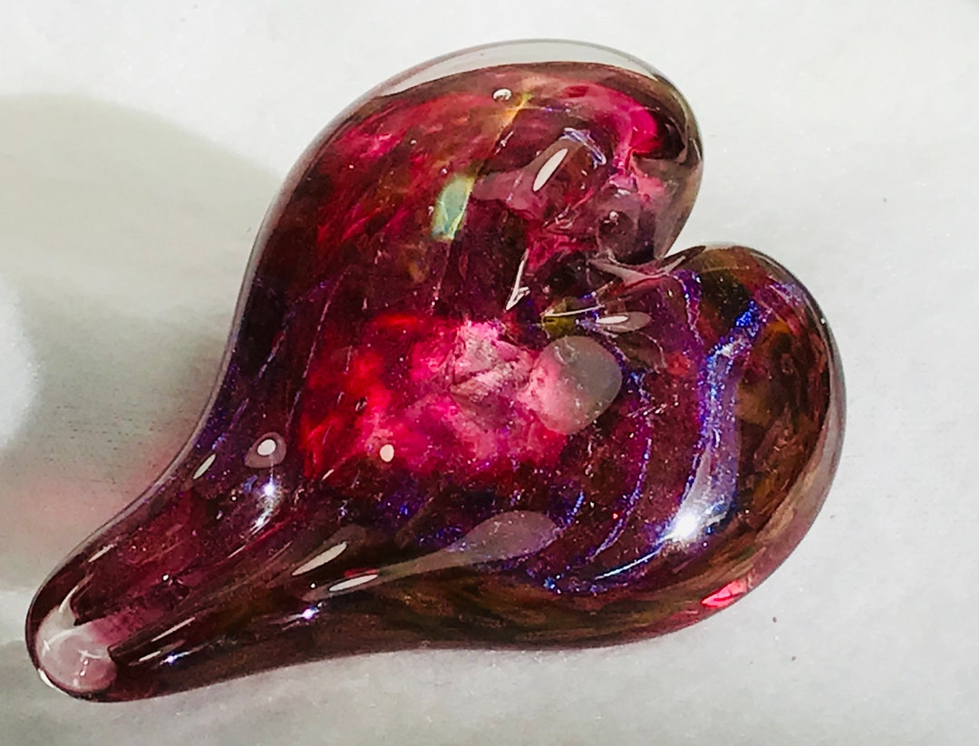 RUBY RED Love,a Hand Blown Brilliant Red and Dichroic Heart Paperweight ...