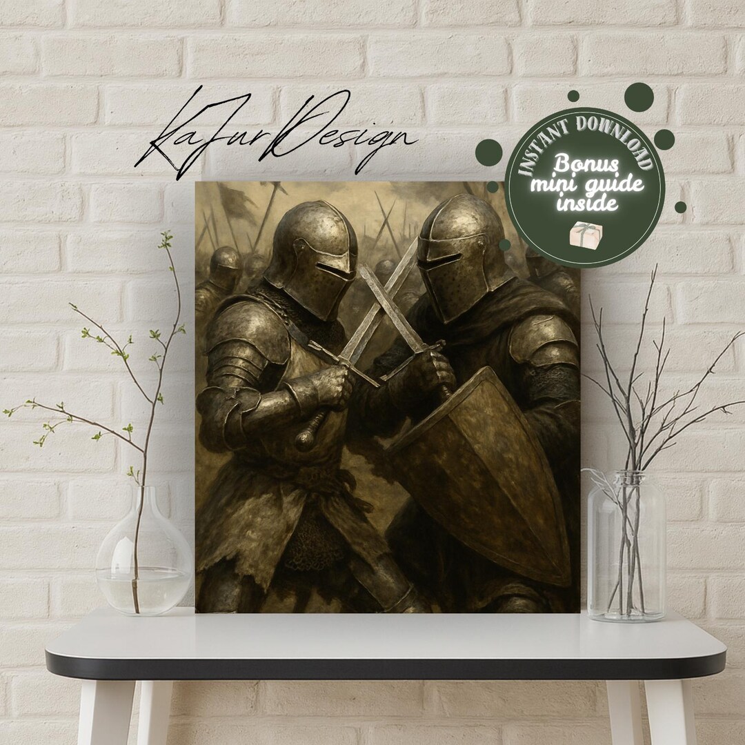 Medieval Knights Sword Fight Printable Wall Art for Gothic Decor ...