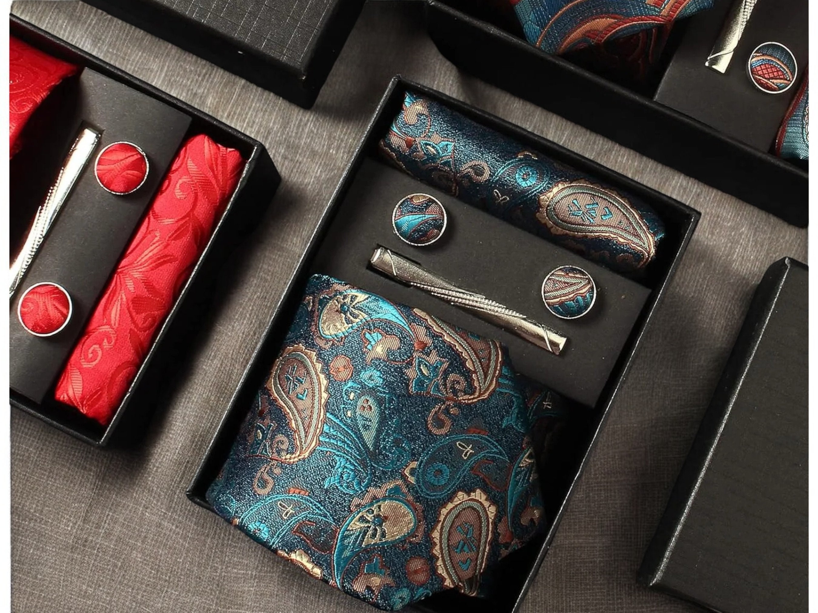 Elegant Paisley Tie Set, Mans's Suit Tie, Men's Pocket Square ...