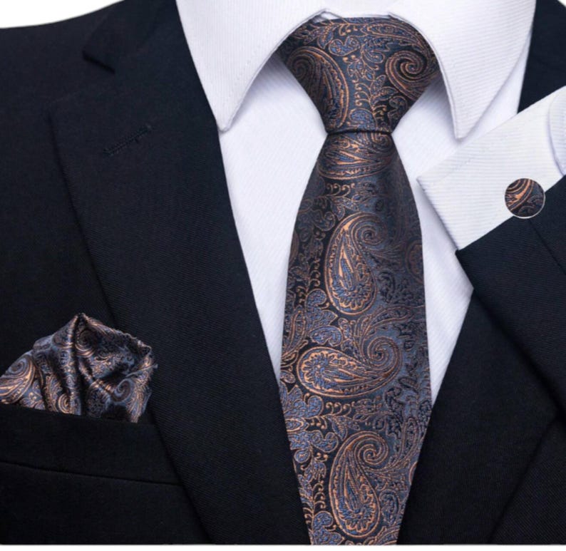 Elegant Paisley Silk Tie Set for Men With Matching Pocket Square ...