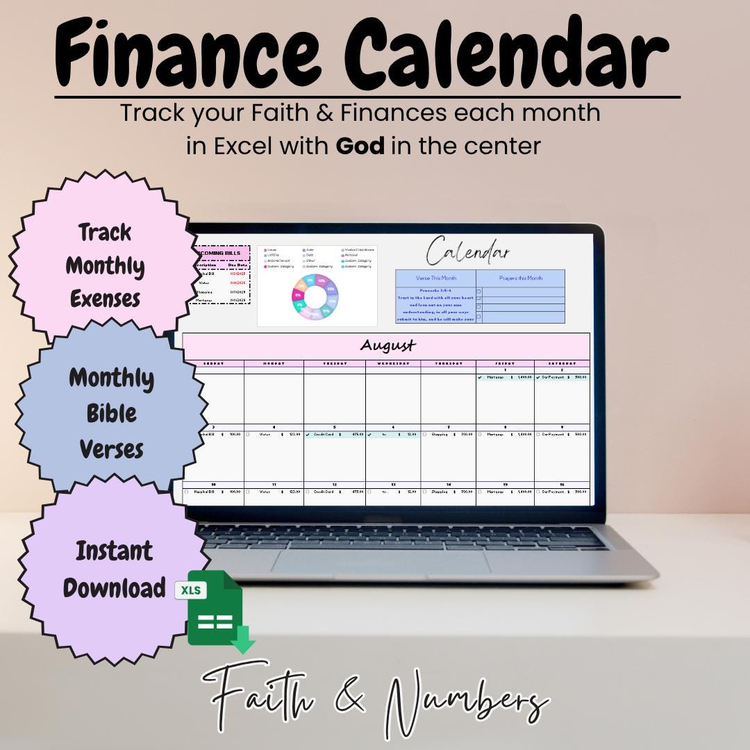 Faith and Finances Excel Calendar | Christian Budget Spreadsheet ...
