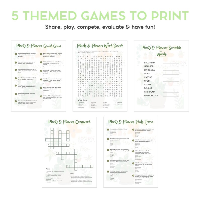 Plants and Flowers Themed Printable Games, Group Games, Trivia Games ...
