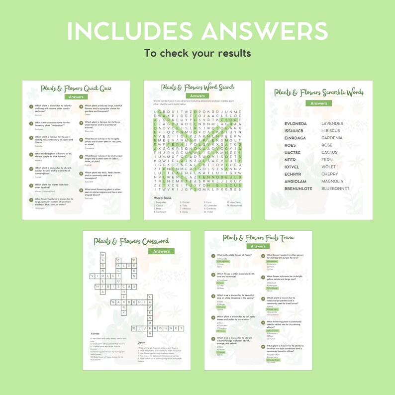 Plants and Flowers Themed Printable Games, Group Games, Trivia Games ...