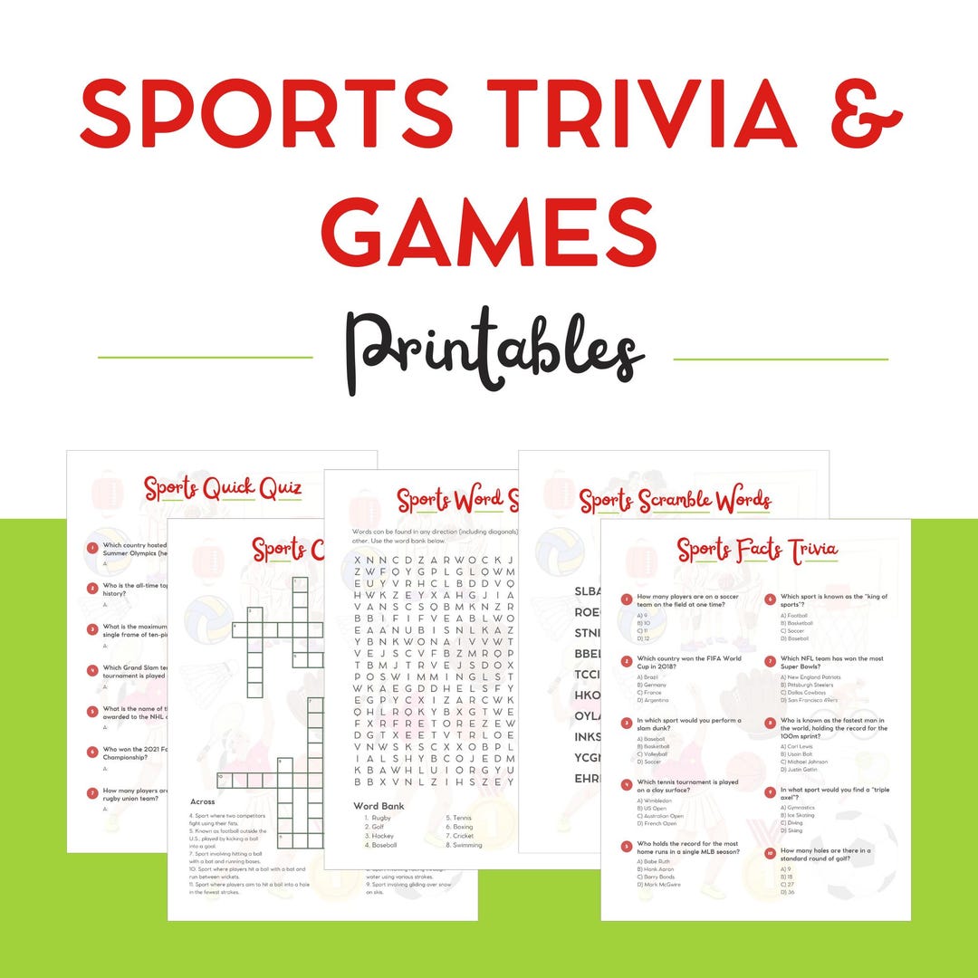 Sports Themed Printable Games, Group Games, Trivia Games Bundle, Fun ...
