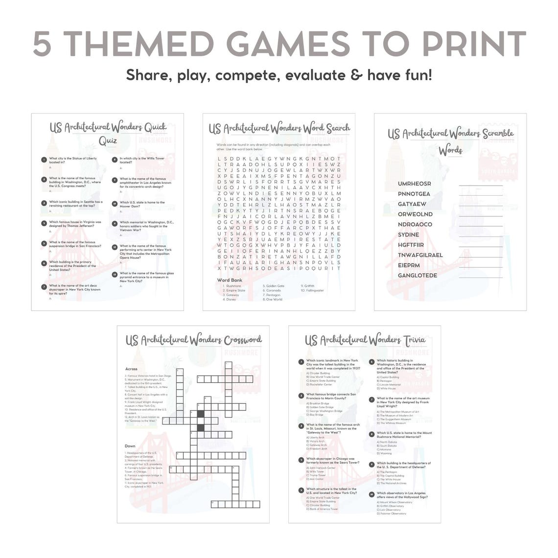 Printable Games, Group Games, Trivia Games Bundle, Fun Games for Adults ...