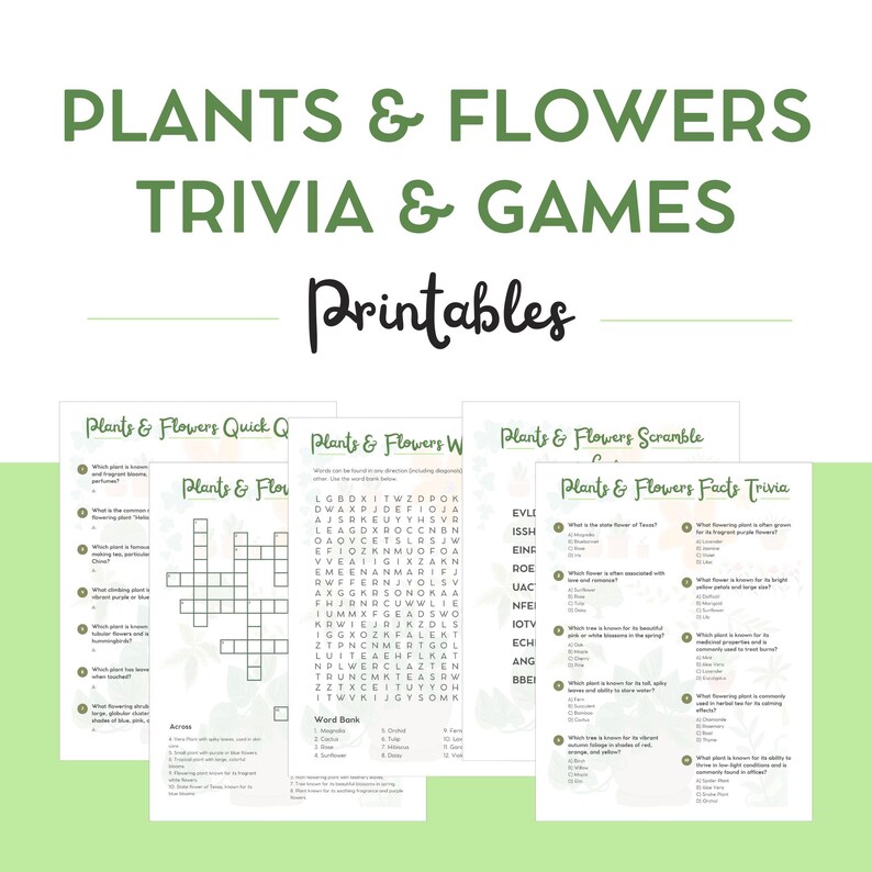 Plants and Flowers Themed Printable Games, Group Games, Trivia Games ...