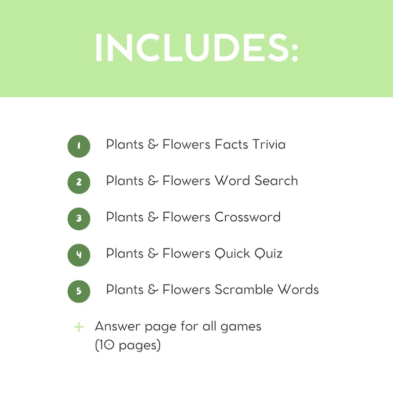 Plants and Flowers Themed Printable Games, Group Games, Trivia Games ...