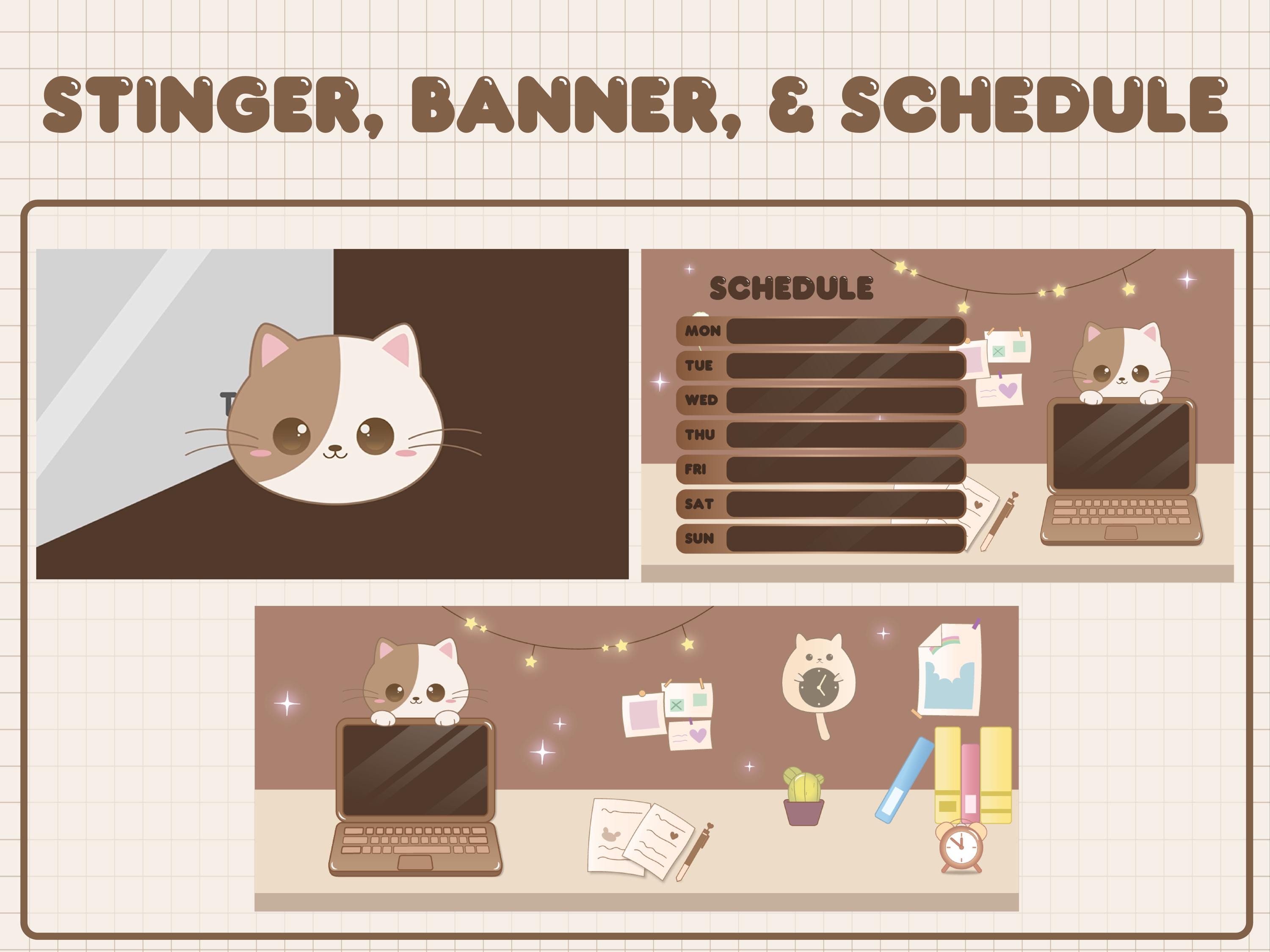 Cat Study Room Twitch Animated Stream Package | Overlay Package ...