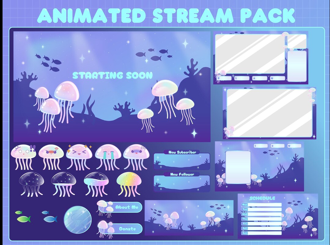 Jellyfish Underwater Twitch Animated Stream Package | Overlay Package ...