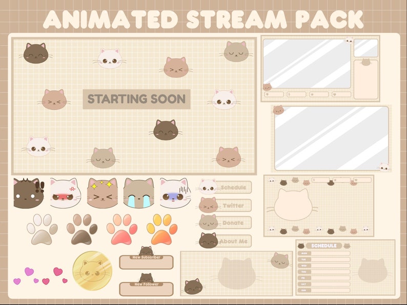Cute Cat Twitch Animated Stream Package | Overlay Package | Twitch ...
