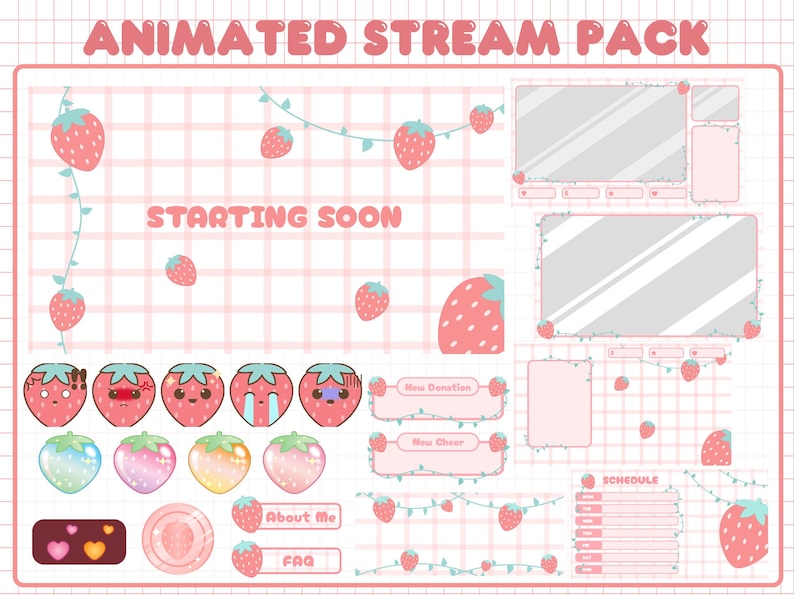 Strawberry Twitch Animated Stream Pack | Overlay Package | Twitch ...