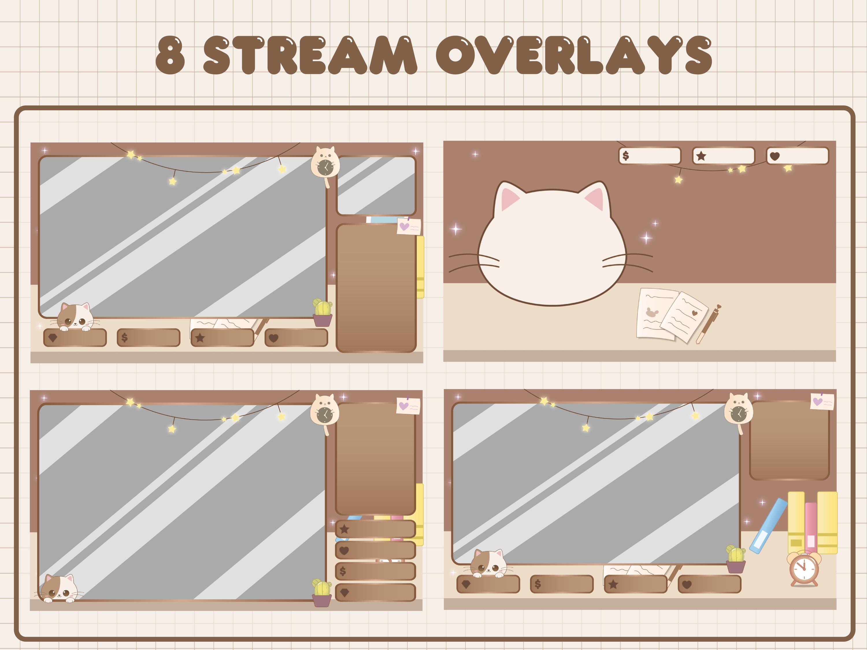 Cat Study Room Twitch Animated Stream Package | Overlay Package ...