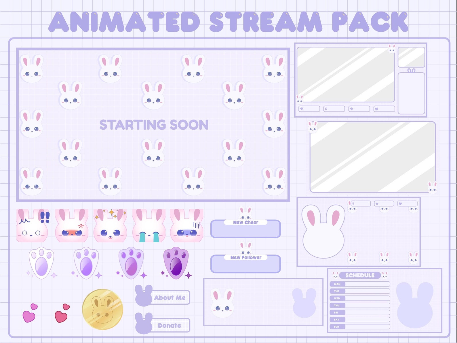 Cute Rabbit Twitch Animated Stream Package | Overlay Package | Twitch ...