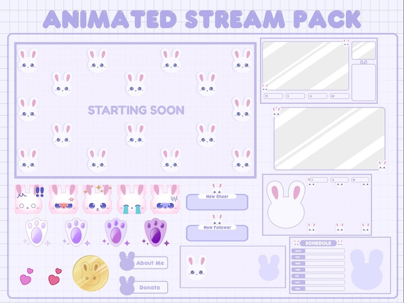 Cute Rabbit Twitch Animated Stream Package | Overlay Package | Twitch ...