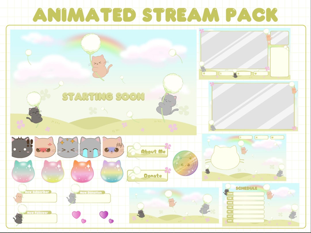 Cat & Dandelion Twitch Animated Stream Package | Overlay Package ...