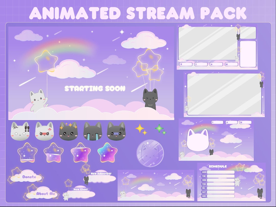 Cat Baloon Twitch Animated Stream Package | Overlay Package | Twitch ...