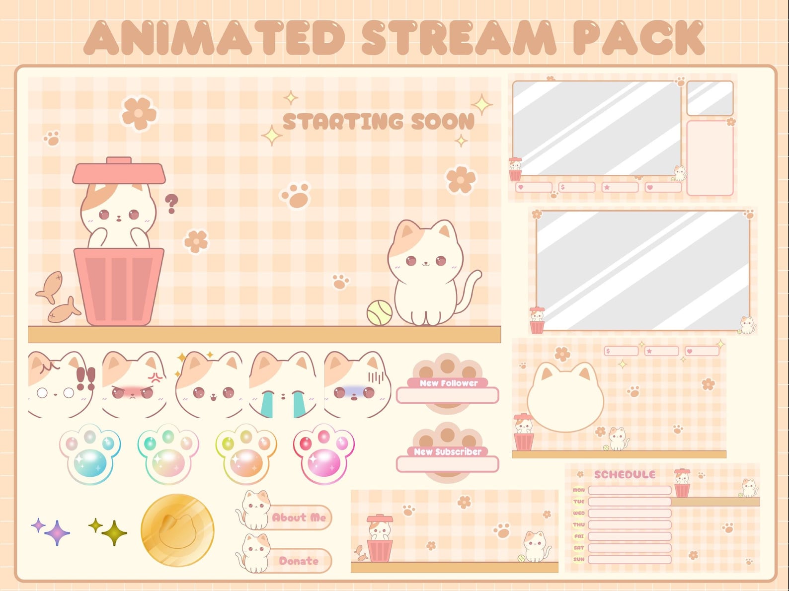 Playing Cat Twitch Animated Stream Package | Overlay Package | Twitch ...