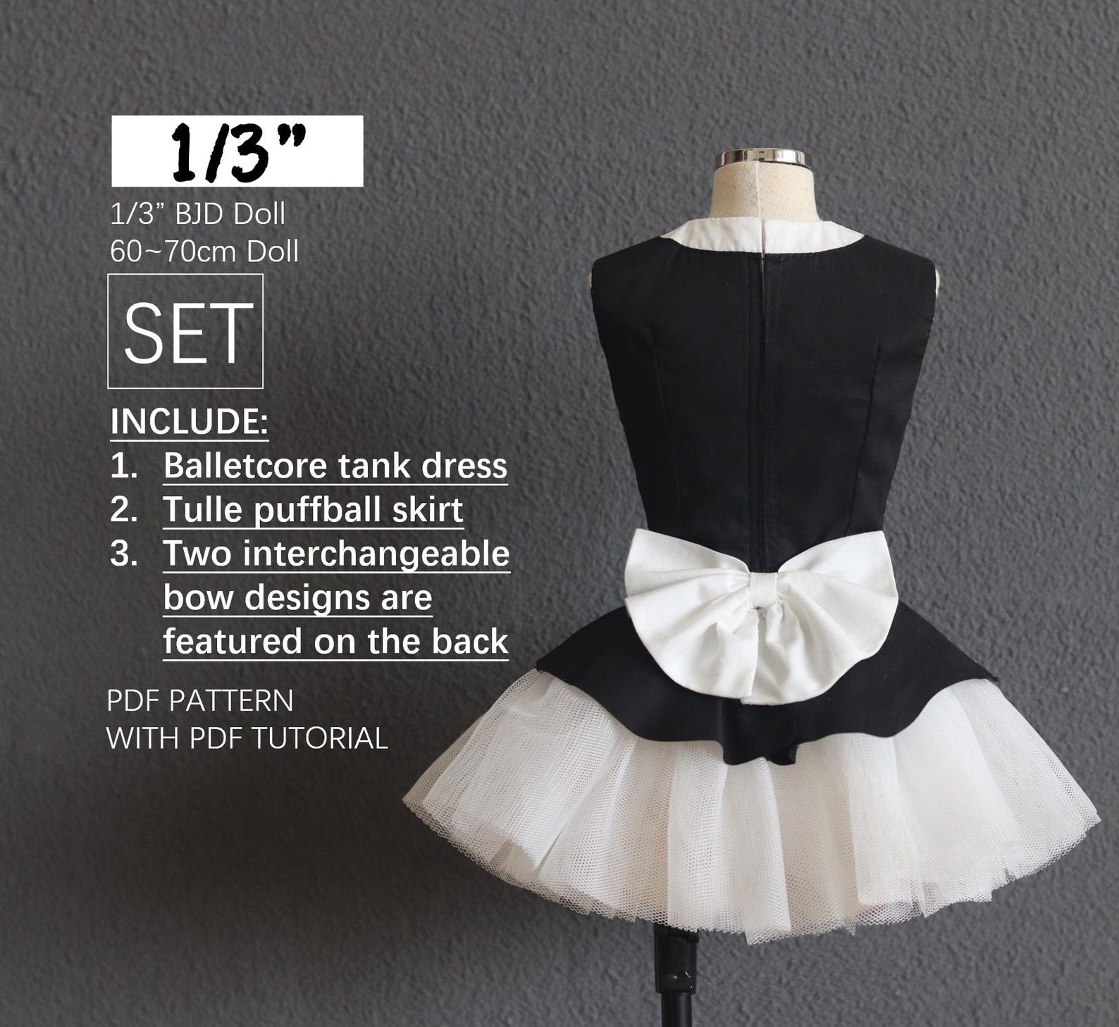 1/3 BJD Doll Outfit Sewing Pattern: Tank Dress &tulle Puffball Skirt ...