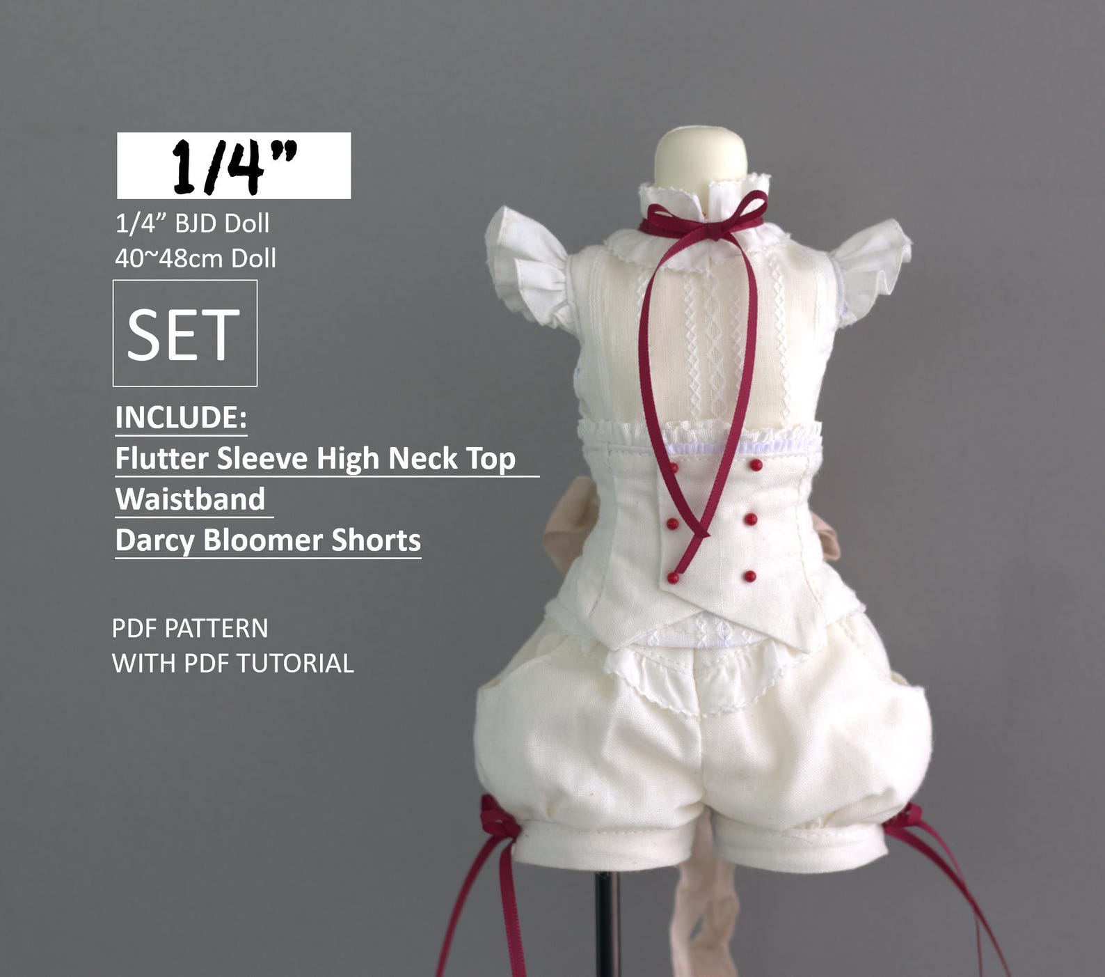 1/4 BJD Doll Clothes PDF Sewing Pattern: Flutter Sleeve High Neck Top ...